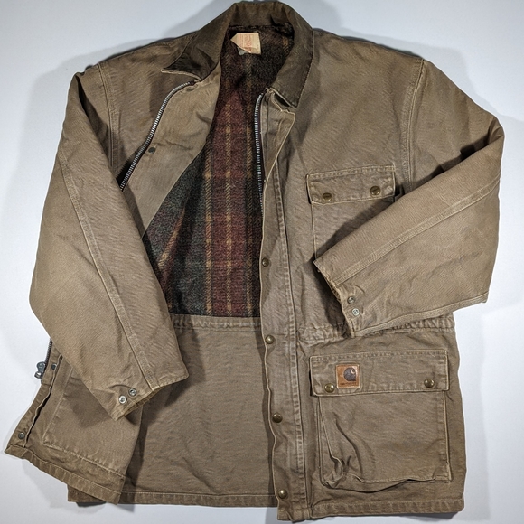 Carhartt | Jackets & Coats | Vtg Carhartt Jacket Adult Size Large Tan Blanket Lined Pb321 Barn ...